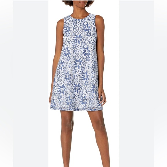 Eliza J | Dresses | Eliza J Blue And White Floral Lace Trapeze Dress ...